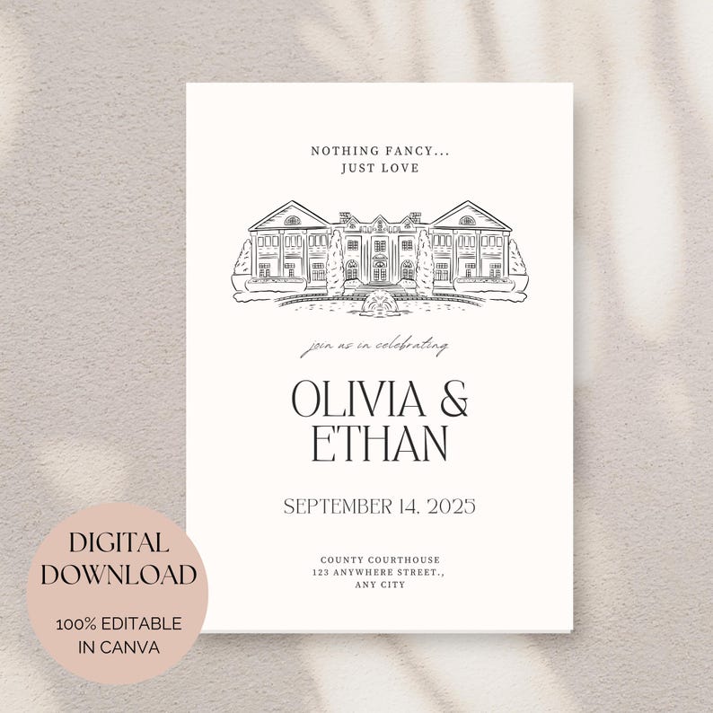 Courthouse Wedding Invitation Template • Elegant Civil Ceremony Invite ...