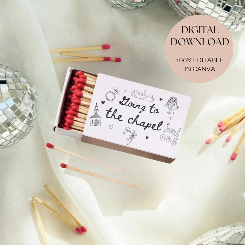 Editable Wedding Matchbox Template Going to the Chapel – Custom ...