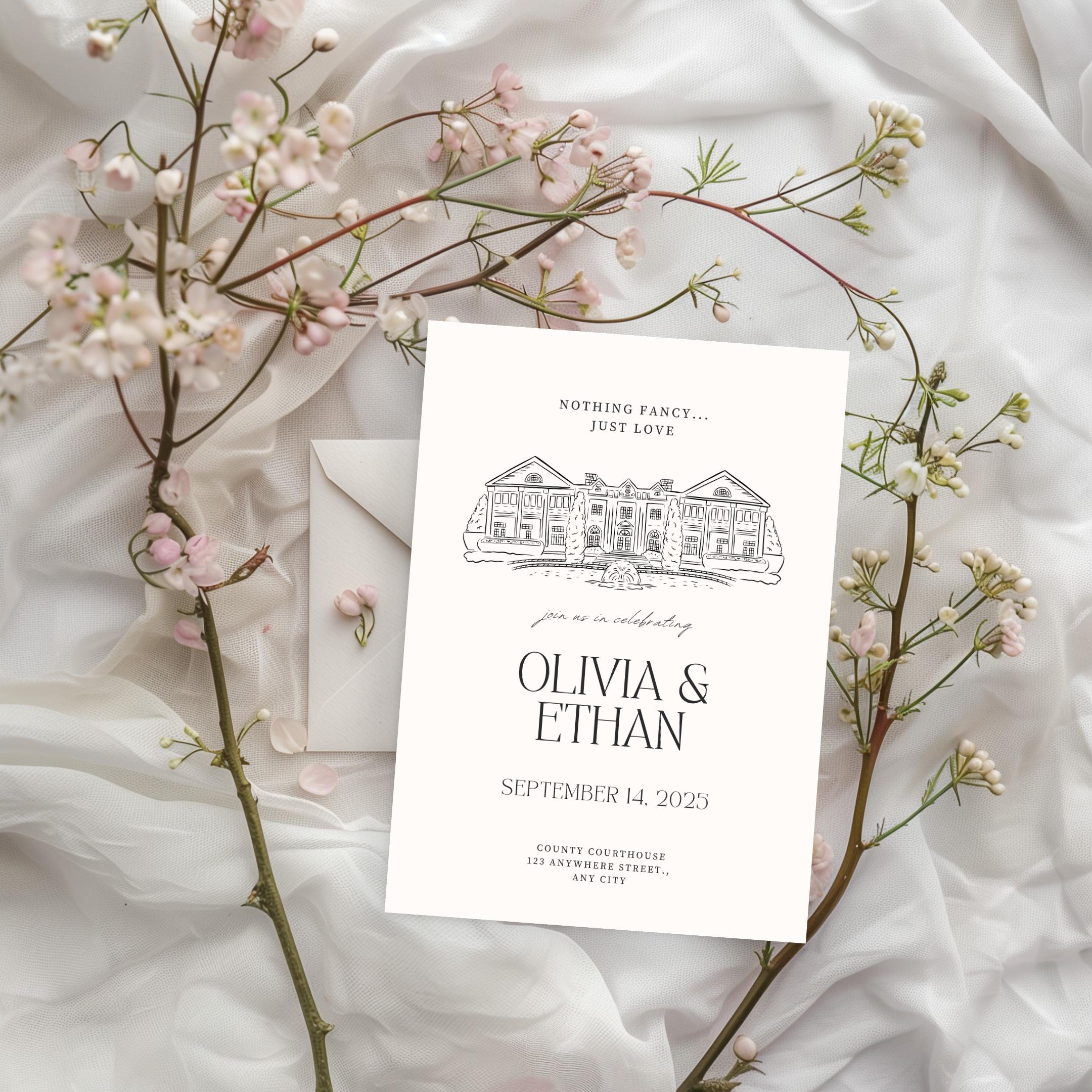 Courthouse Wedding Invitation Template • Elegant Civil Ceremony Invite ...