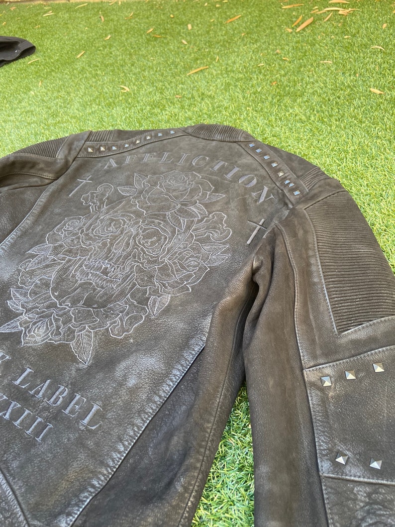 Affliction Black Label Leather Motorcycle Jacket - Etsy