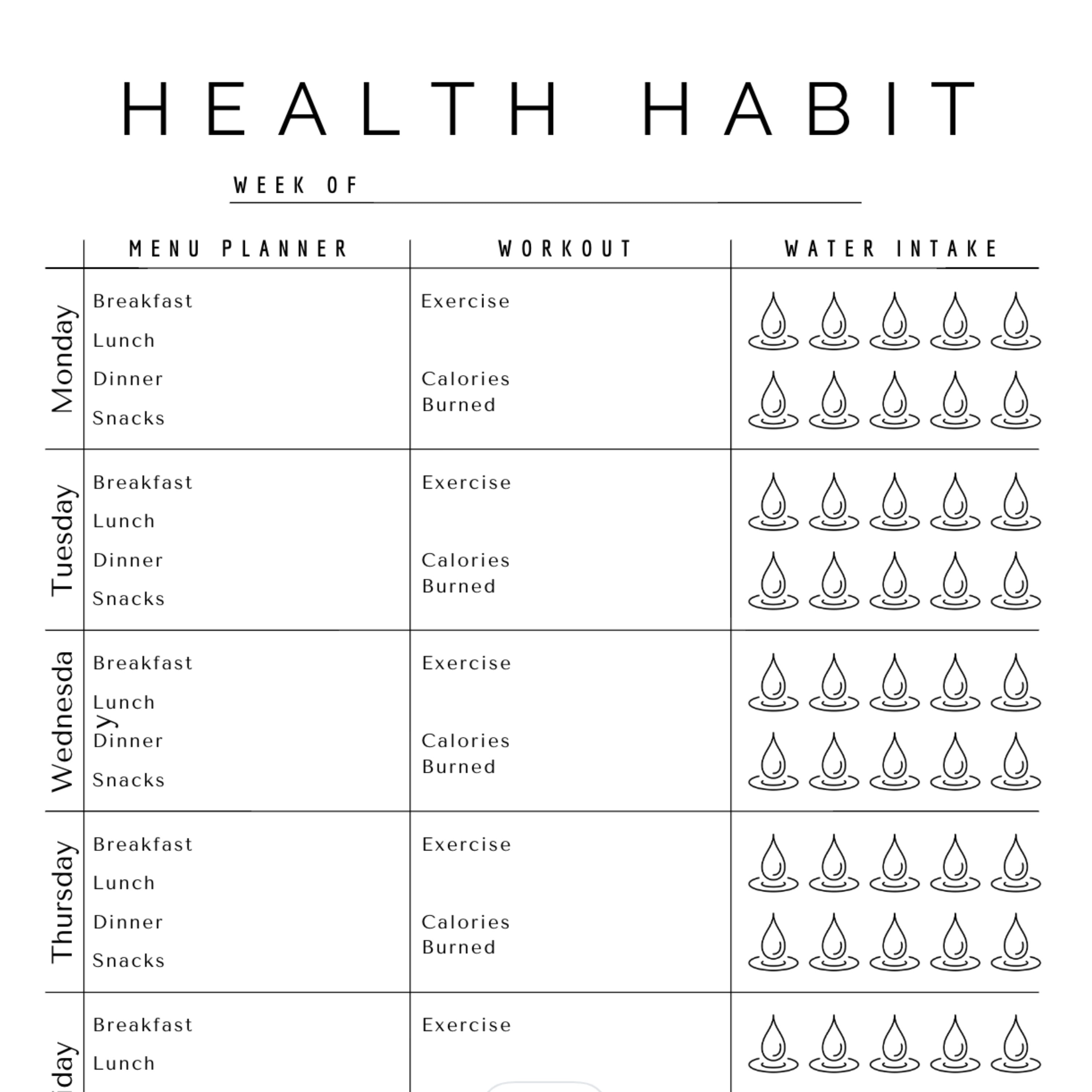 Healthy Habit Tracker, Printable Habit Tracker, Printable Meal Planner ...