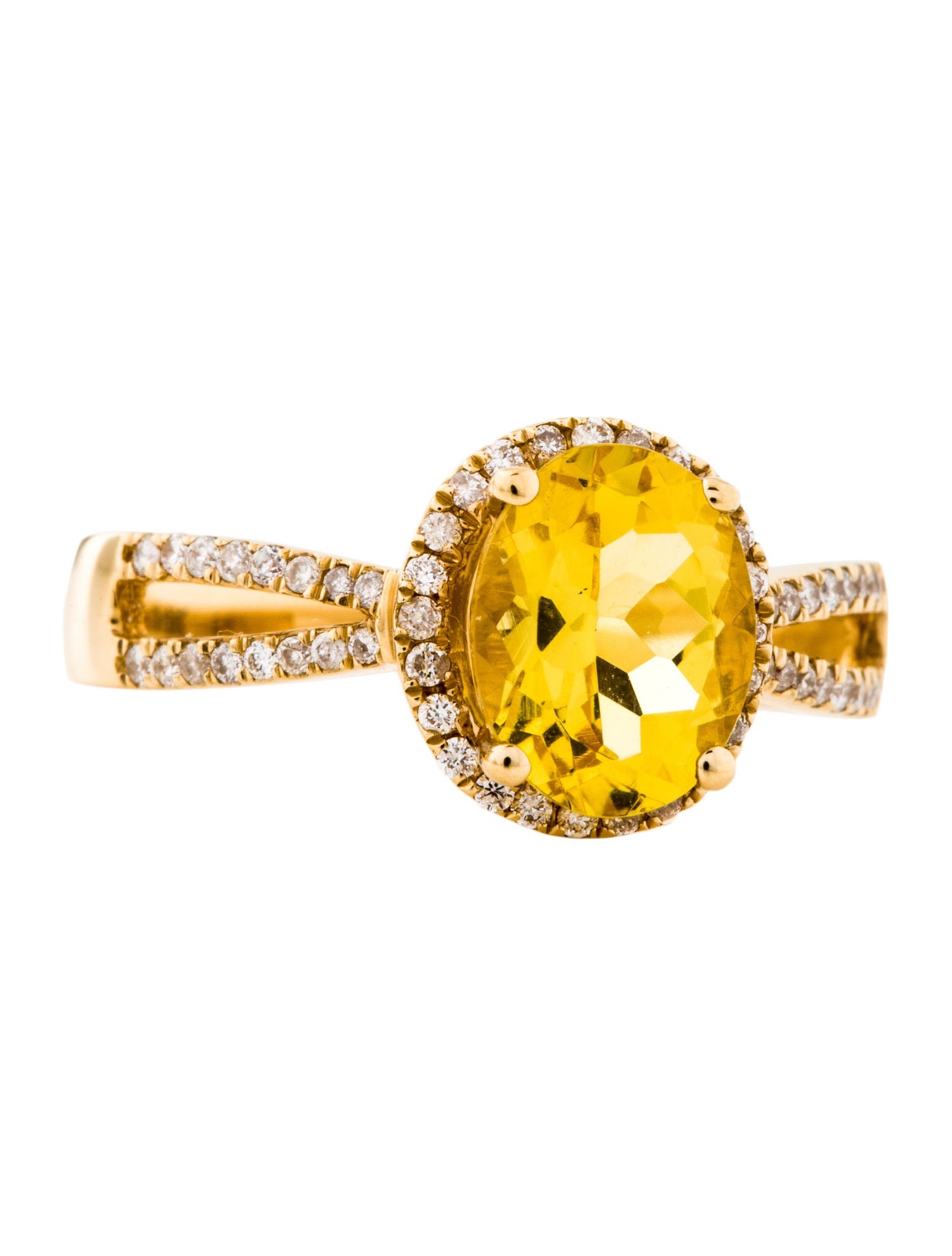 14K Yellow Gold Heliodor & Diamond Cocktail Ring Oval Yellow Beryl ...