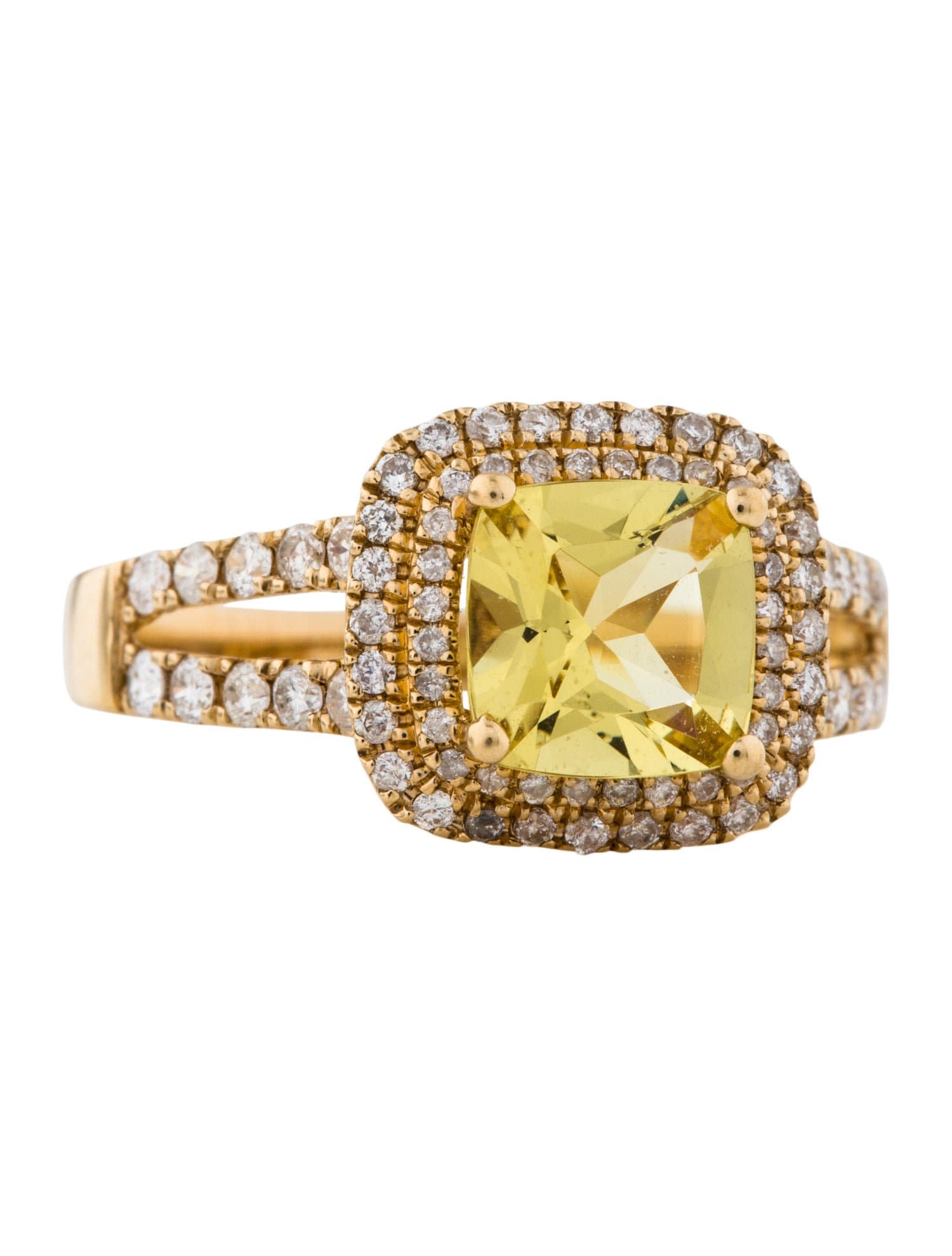 7MM Cushion Cut Heliodor & Diamond Cocktail Ring | Yellow Beryl 14K ...