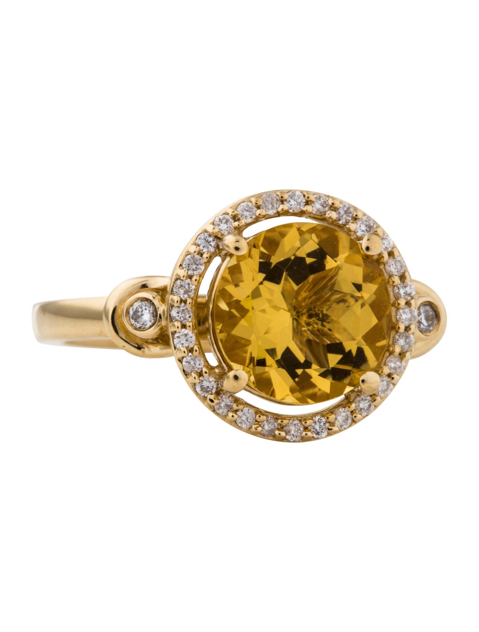 Round Heliodor & Diamond Cocktail Ring Round Yellow Beryl Diamond 14K ...