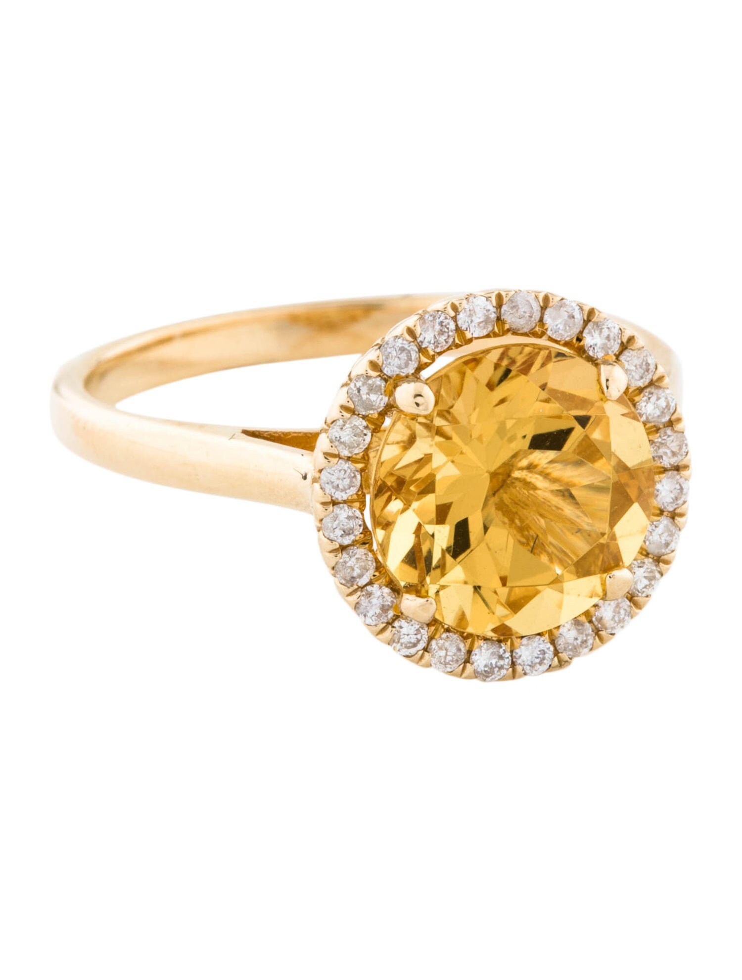 14K Yellow Gold Natural Yellow Beryl Round Diamond Halo Ring | Etsy