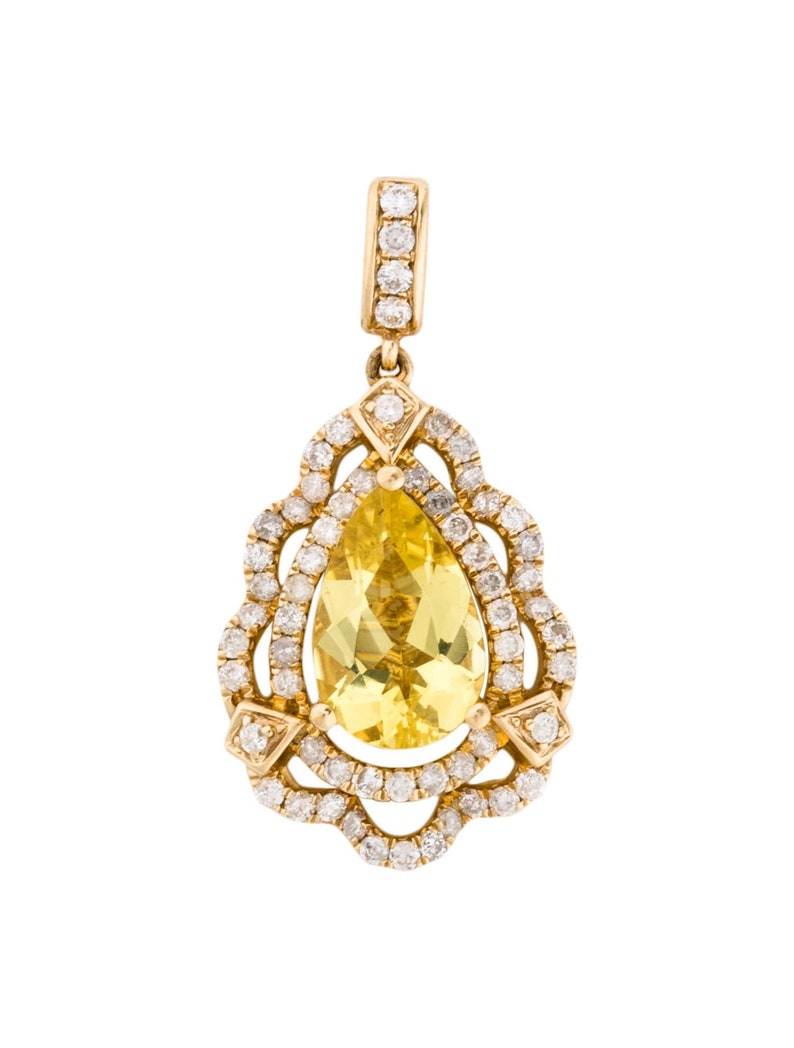 Regal Pear Shaped Heliodor & Diamond Pendant Yellow Beryl 14K Yellow ...