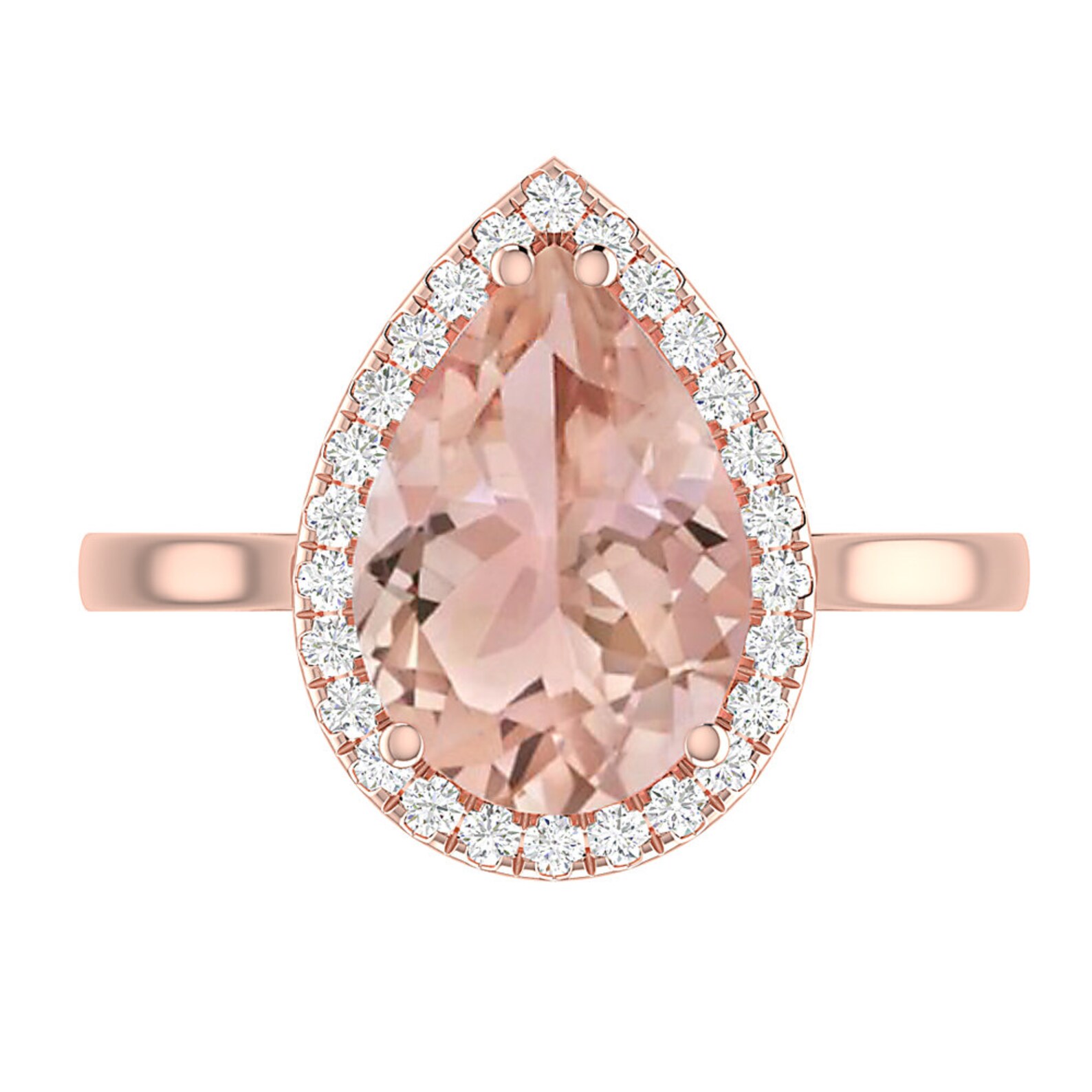 Pear Shaped Natural 2 79ct Morganite And Diamond Halo 14k Rose Etsy