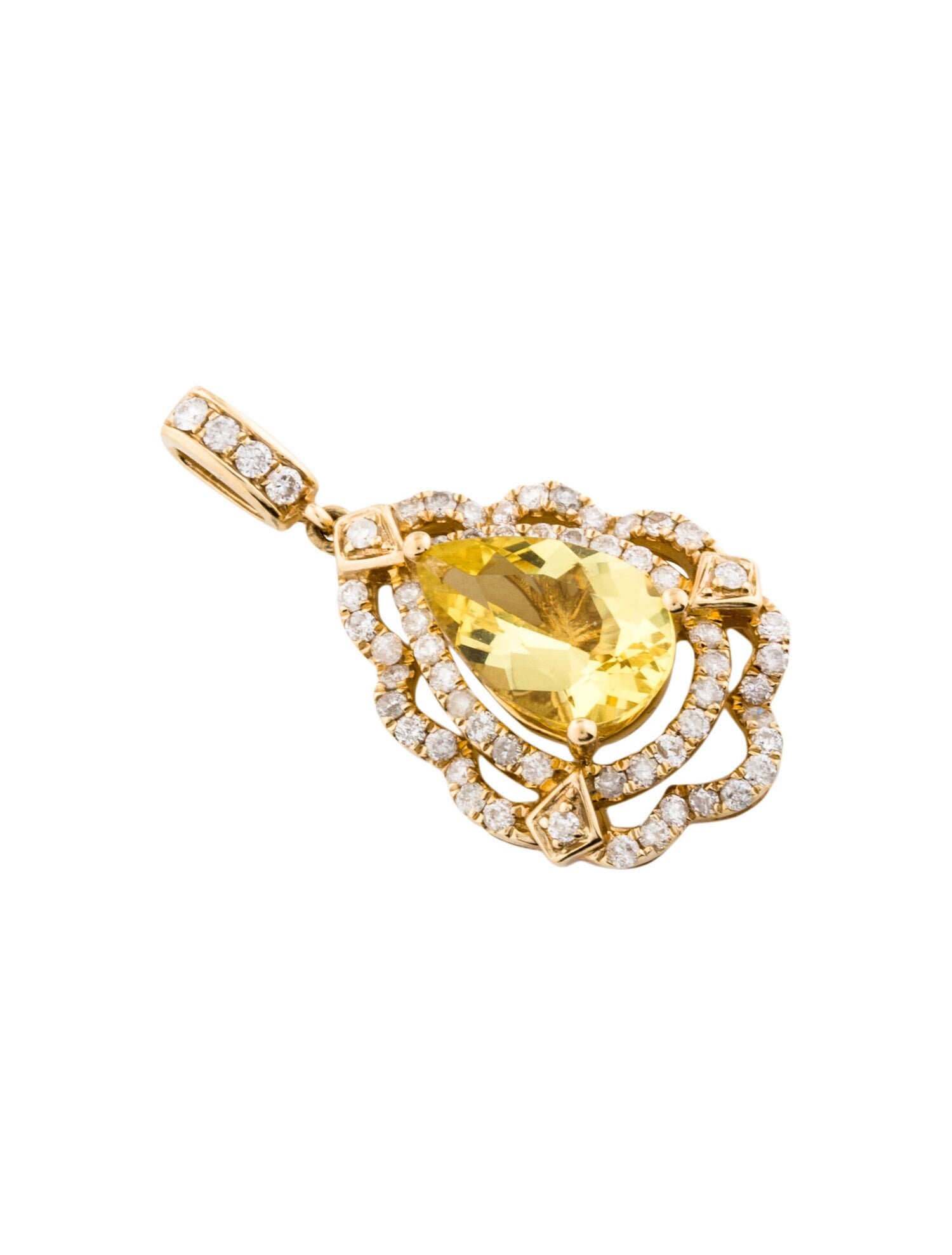 Regal Pear Shaped Heliodor & Diamond Pendant Yellow Beryl 14K Yellow ...