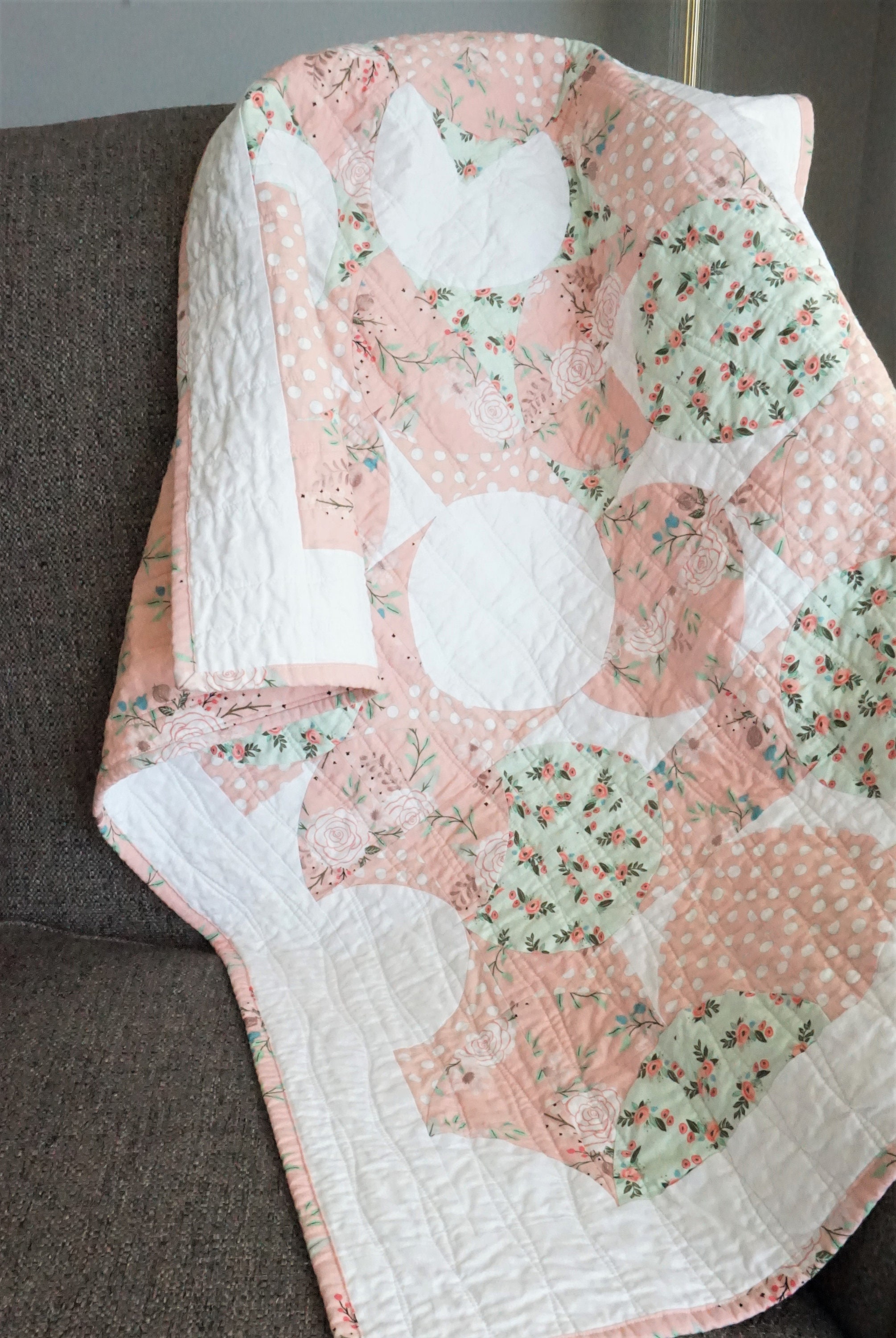 Sweet Pink Baby Girl Quilt With Flowers and Polka Dots, Both Modern and ...