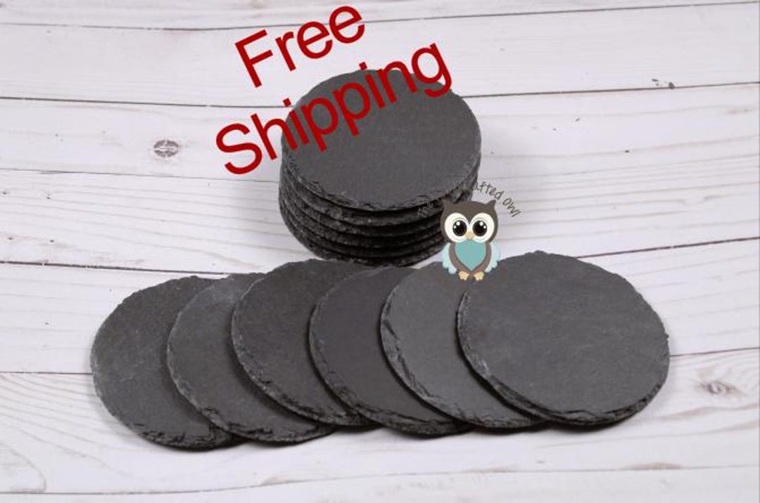 Slate Coasters (set of 16), Blank, Round, Natural Stone Coasters, Black ...