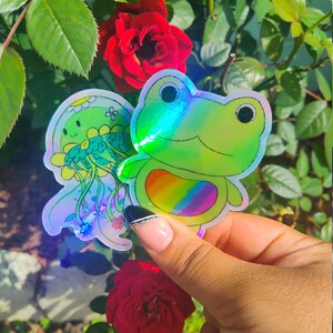 Rainbow Frog Holographic Waterproof Vinyl Sticker Cute Frog Sticker ...