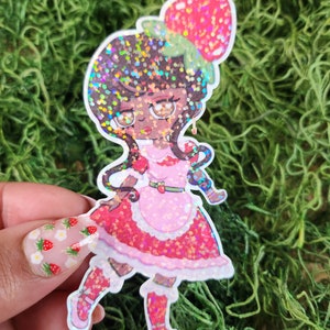 Strawberry Girl Glitter Vinyl Sticker Strawberry Stickers Kawaii ...