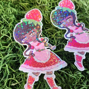 Strawberry Girl Glitter Vinyl Sticker Strawberry Stickers Kawaii ...