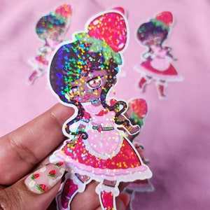 Strawberry Girl Glitter Vinyl Sticker Strawberry Stickers Kawaii ...
