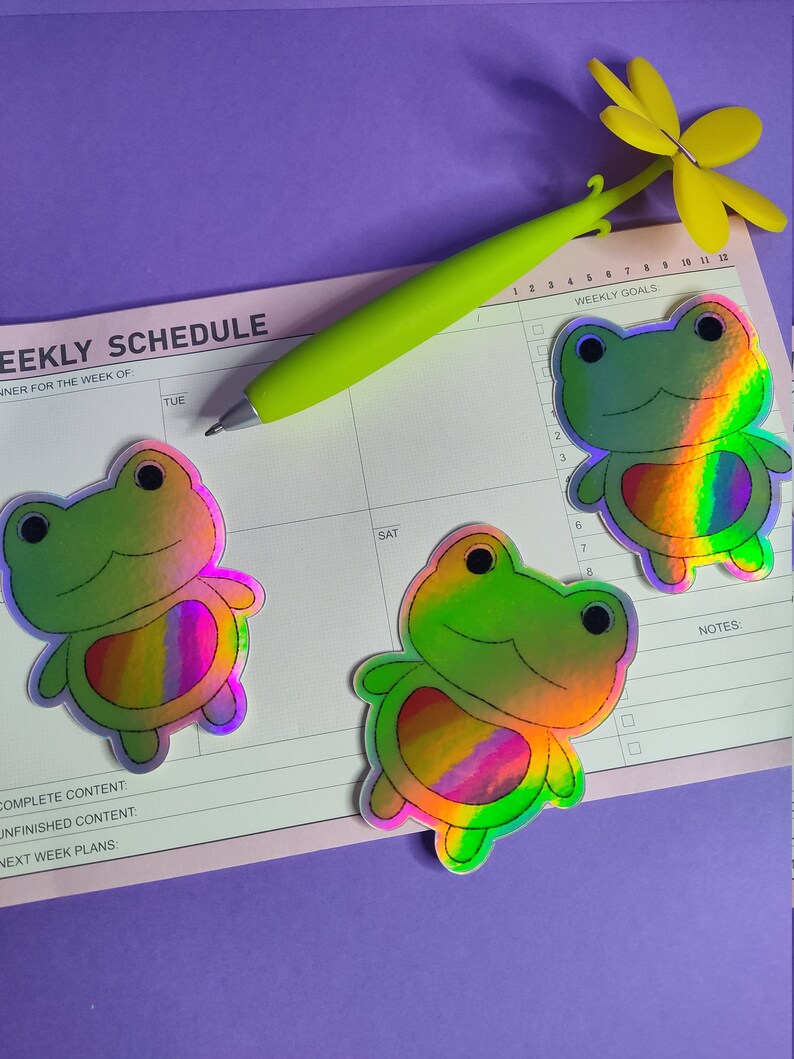 Rainbow Frog Holographic Waterproof Vinyl Sticker Cute Frog - Etsy