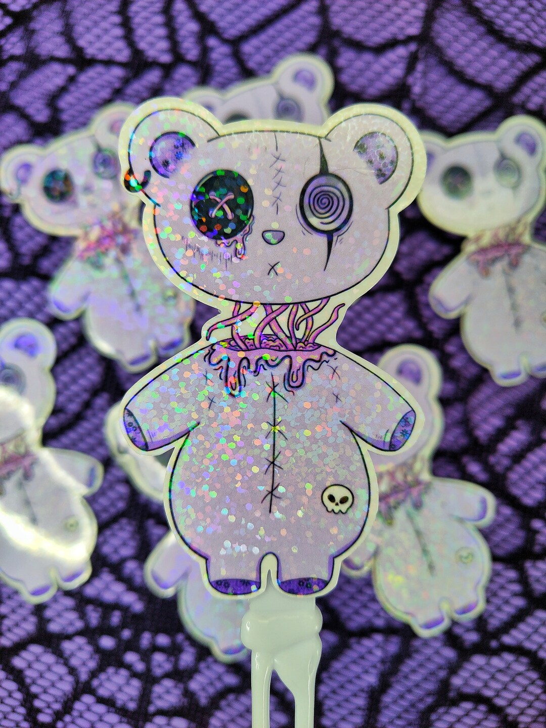 Spooky Teddy Bear Holographic Waterproof Sticker Pastel Goth Sticker ...