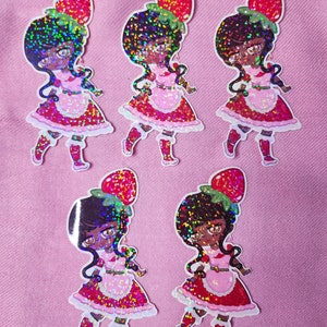 Strawberry Girl Glitter Vinyl Sticker Strawberry Stickers Kawaii ...
