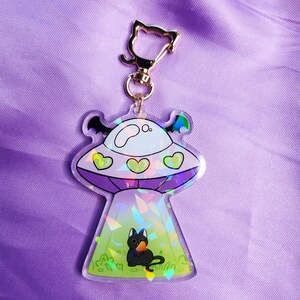 Sparkly UFO Keychain Alien Abduction Keychain Black Cat Keychain ...