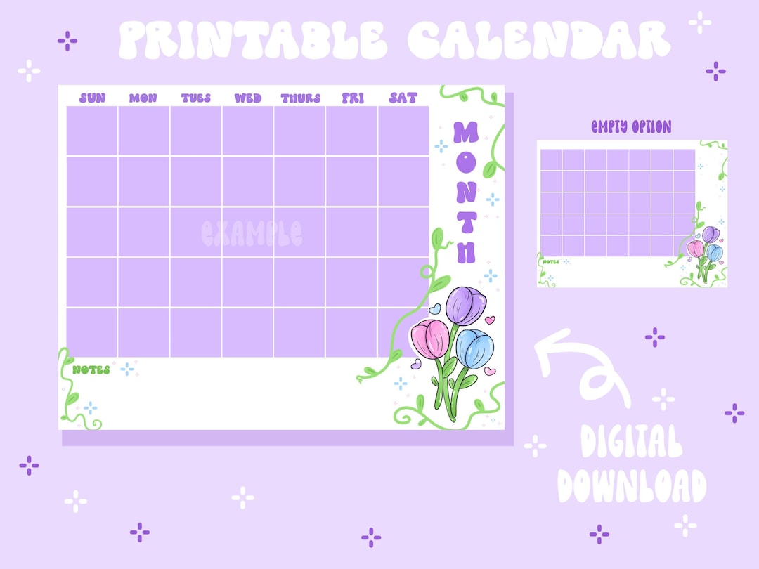 Tulip Calendar Open Monthly Calendar Undated Calendar iPad - Etsy