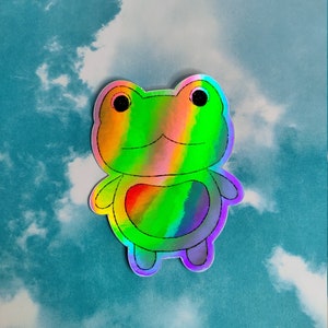 Rainbow Frog Holographic Waterproof Vinyl Sticker Cute Frog Sticker ...