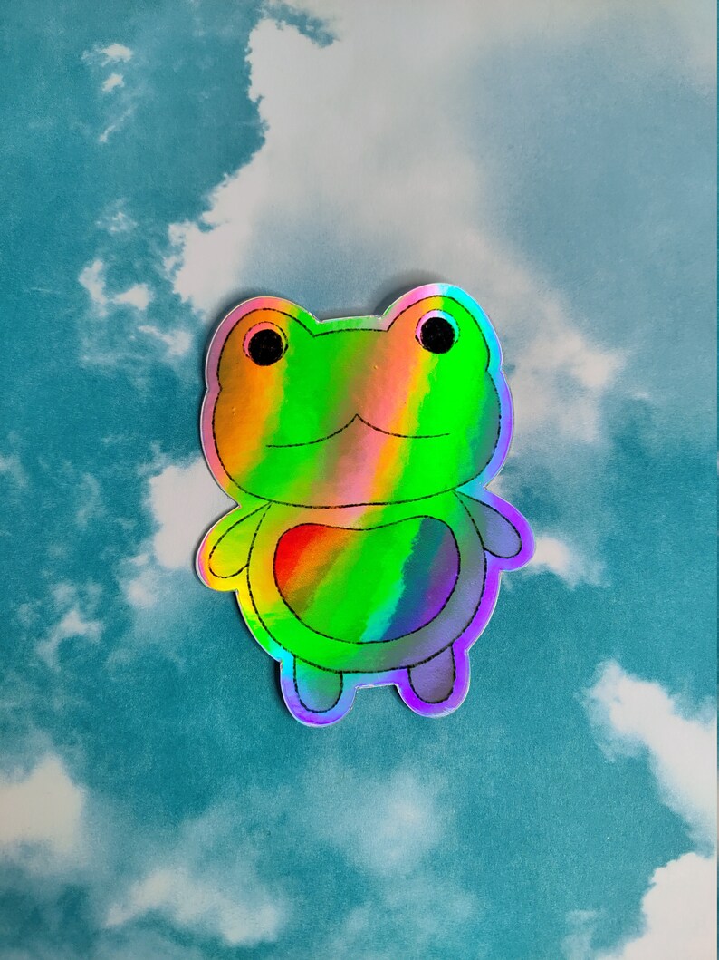 Rainbow Frog Holographic Waterproof Vinyl Sticker Cute Frog - Etsy