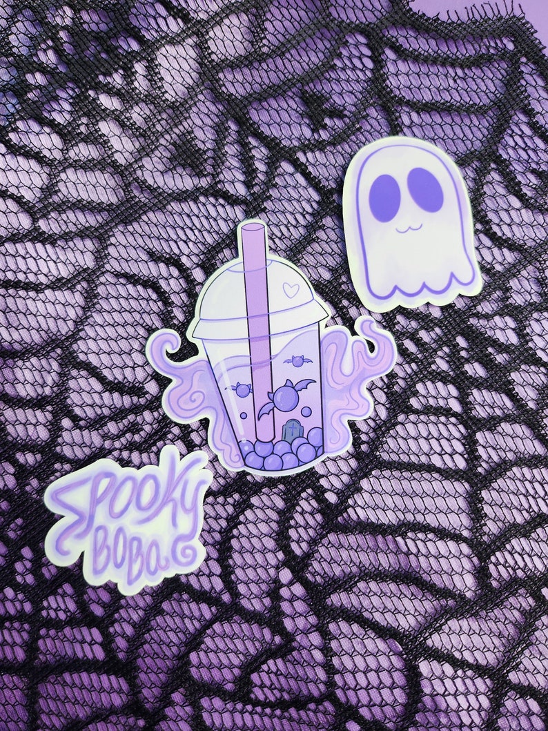 Boba Tea Ghost Sticker Set: Pastel Goth Kawaii Stickers - Etsy