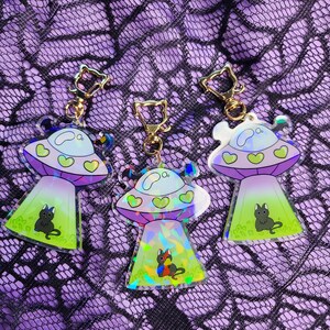 Sparkly UFO Keychain Alien Abduction Keychain Black Cat Keychain ...