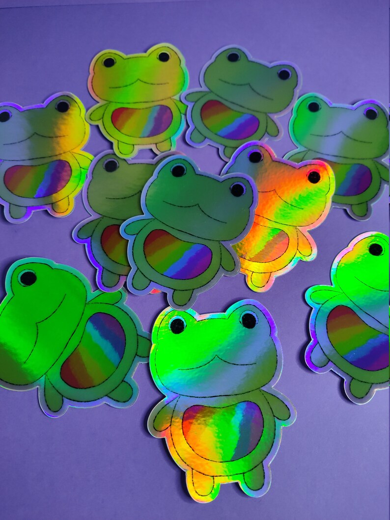 Rainbow Frog Holographic Waterproof Vinyl Sticker Cute Frog - Etsy