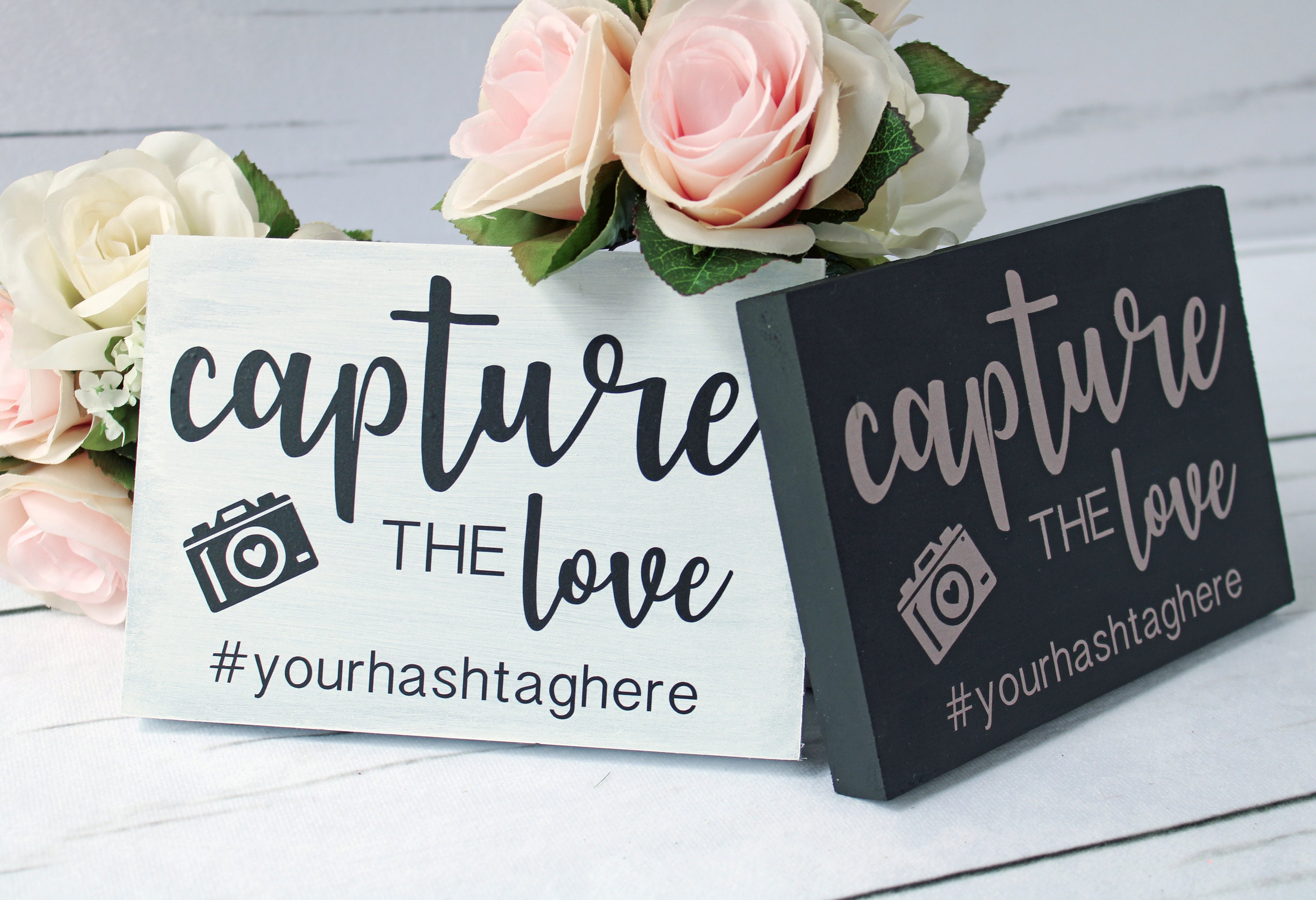 Capture the Love White Washed Wood Wedding Hashtag Sign | Etsy