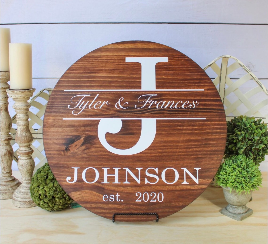 Personalized Round Monogram Wood Sign Personalized Wedding | Etsy