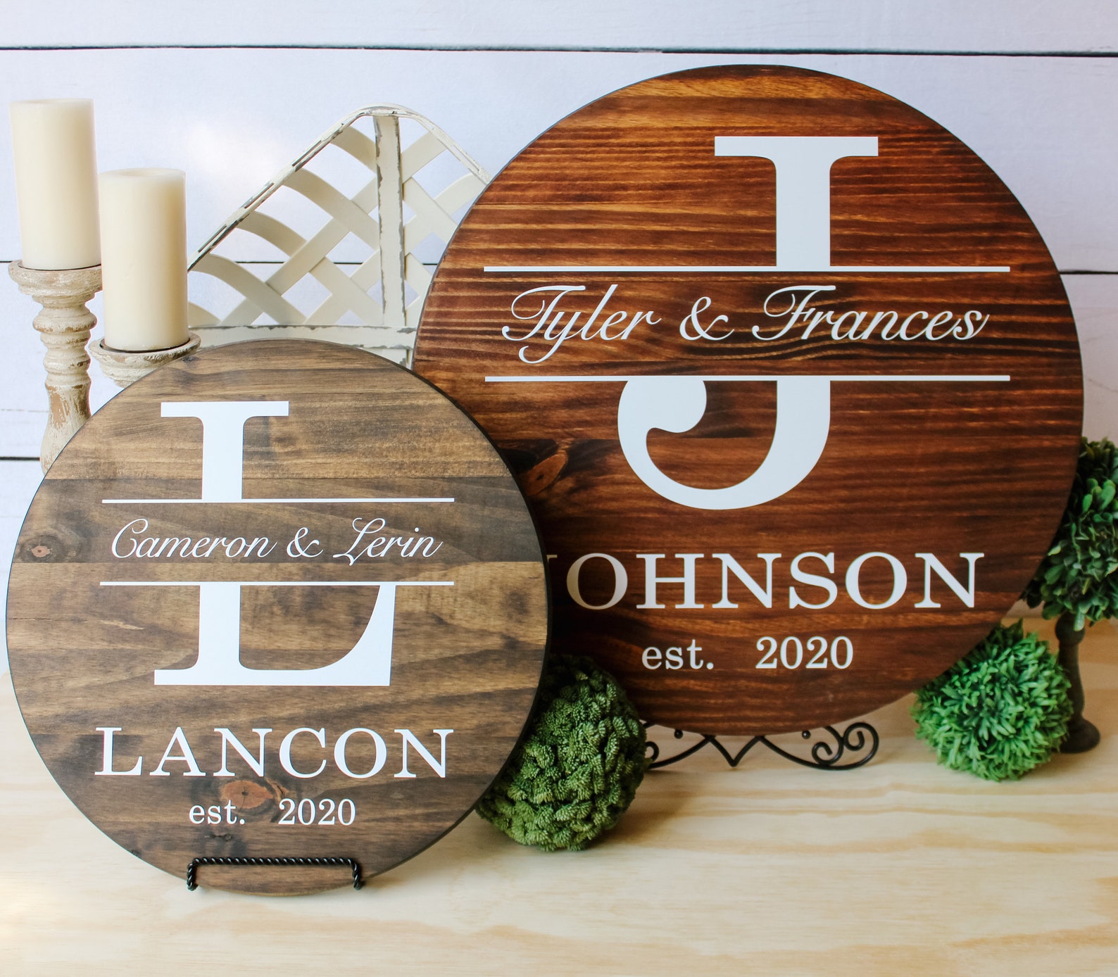 Monogrammed Personalized Wedding Gift Round Monogram Wood - Etsy