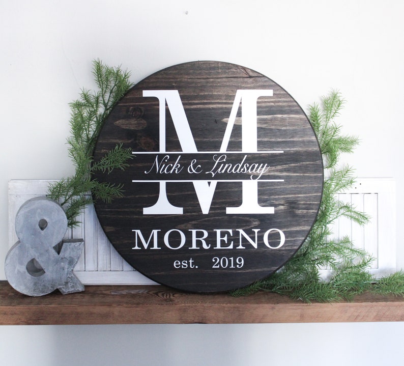 Monogrammed Personalized Wedding Gift | Round Monogram Wood Sign ...