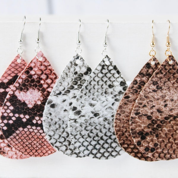 Snake Skin Leather Earrings - Etsy
