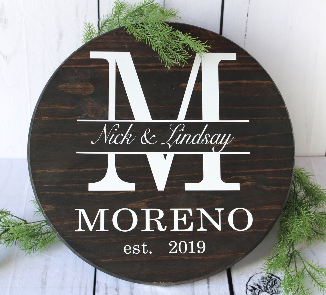 Personalized Round Monogram Wood Sign Personalized Wedding - Etsy