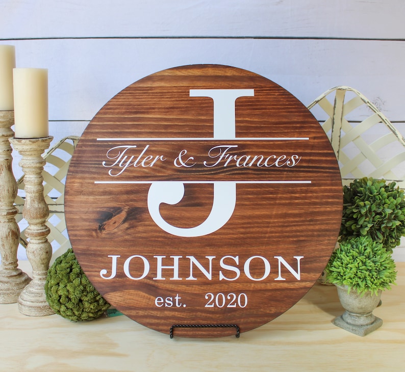 Monogrammed Personalized Wedding Gift | Round Monogram Wood Sign ...