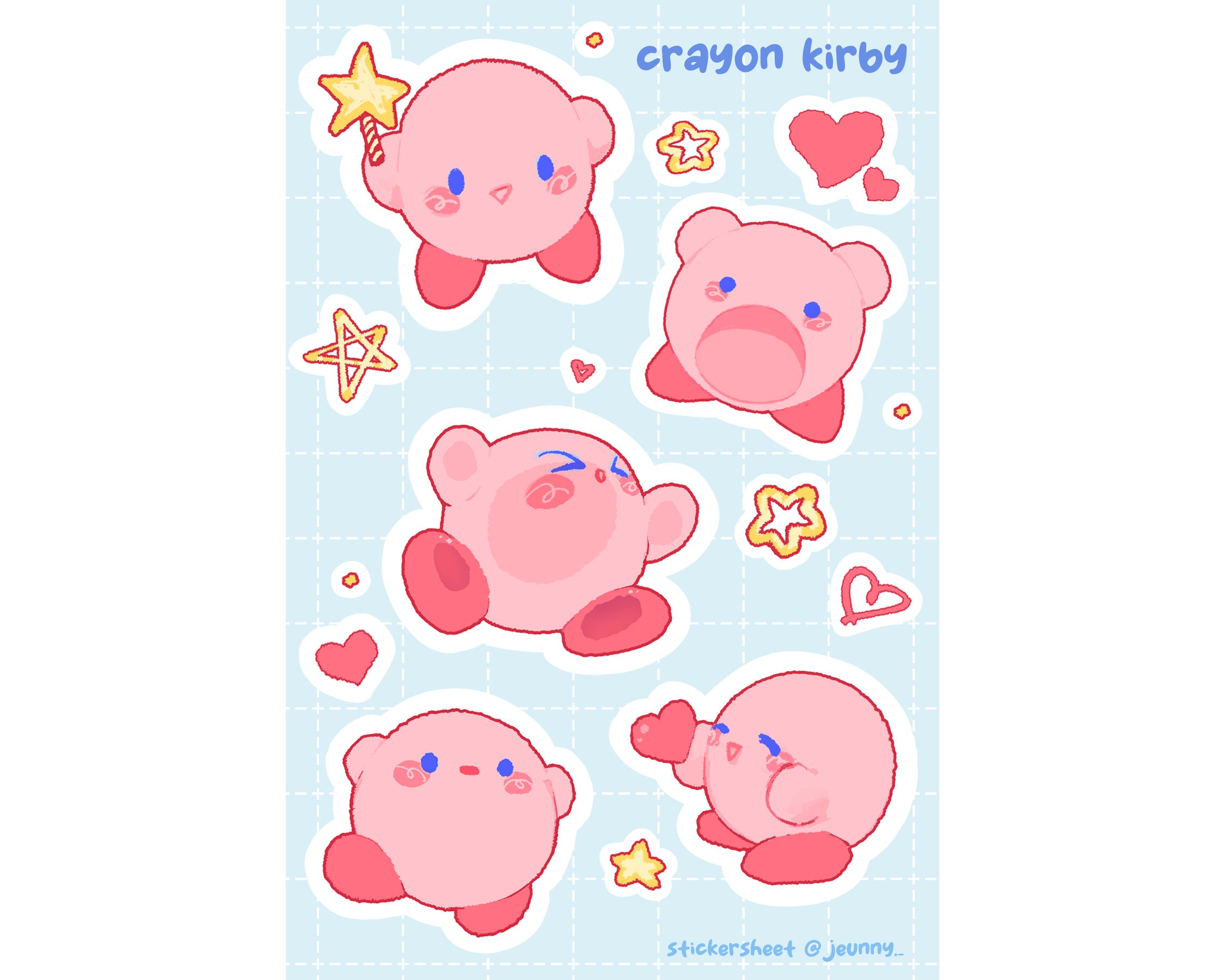 Crayon Kirby | 4"x6" Kawaii Sticker Sheet - Etsy