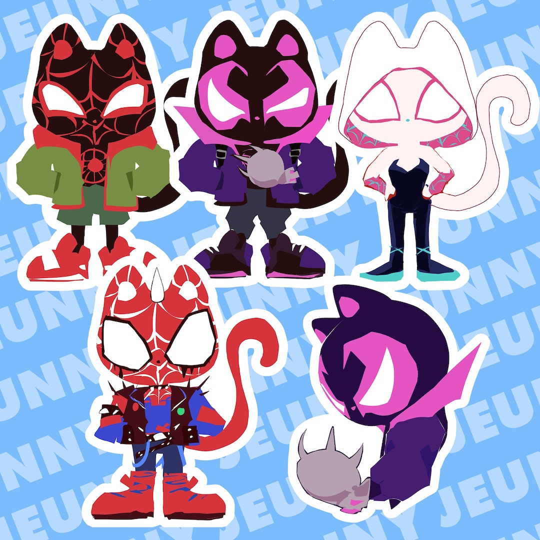 Spider Punk, Meows Morales, Gwen, and Purrowler | 3"x2.4" Spider Cat ...