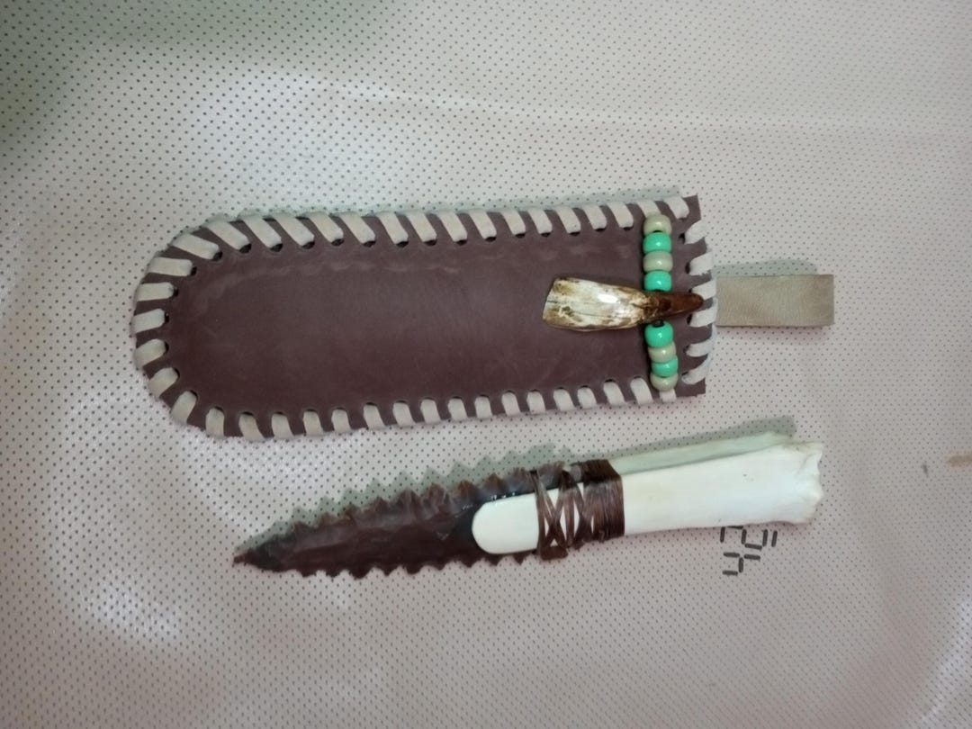 Costumed Ceremonial Jagged Agate Dagger + Sheath With Deer Leg Bone ...