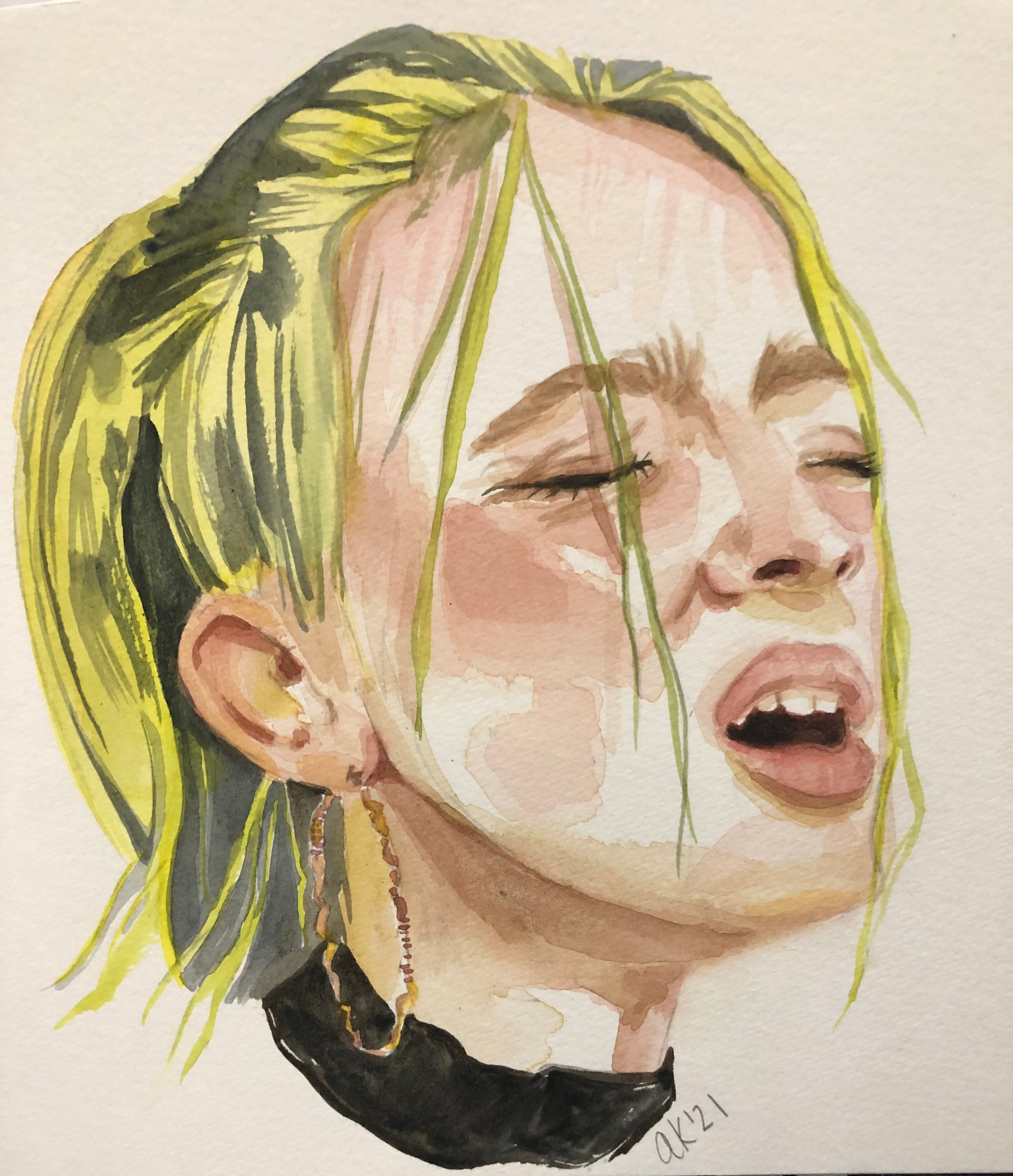 Billie Eilish Original Watercolor Fan Art Painting | Etsy