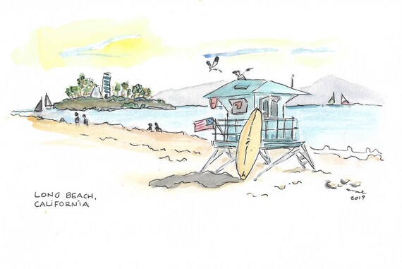 Long Beach California Watercolor Print | Etsy