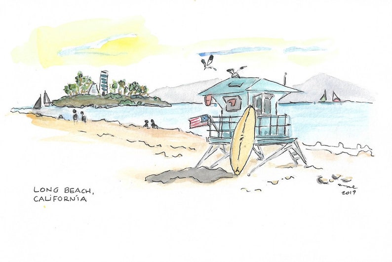 Long Beach California Watercolor Print - Etsy