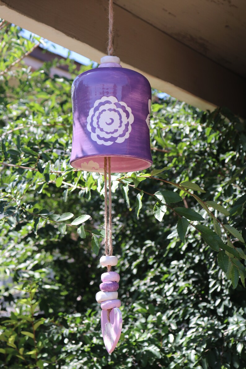 Floral Ceramic Wind Chime: Purple & Lavender Pottery, Outdoor Decor ...