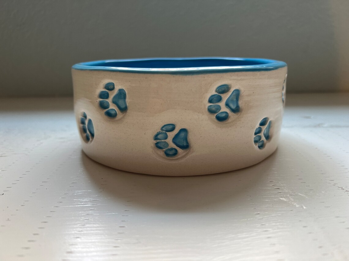 Bowl With Paw Prints in Blue and White Dog Bowl Water Bowl - Etsy