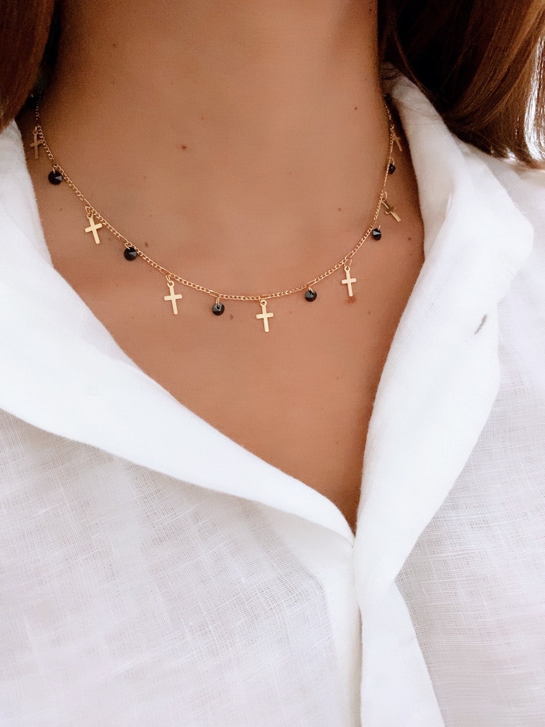 Gold Cross Choker Necklace, Multi Cross Necklace for Women, Dainty ...