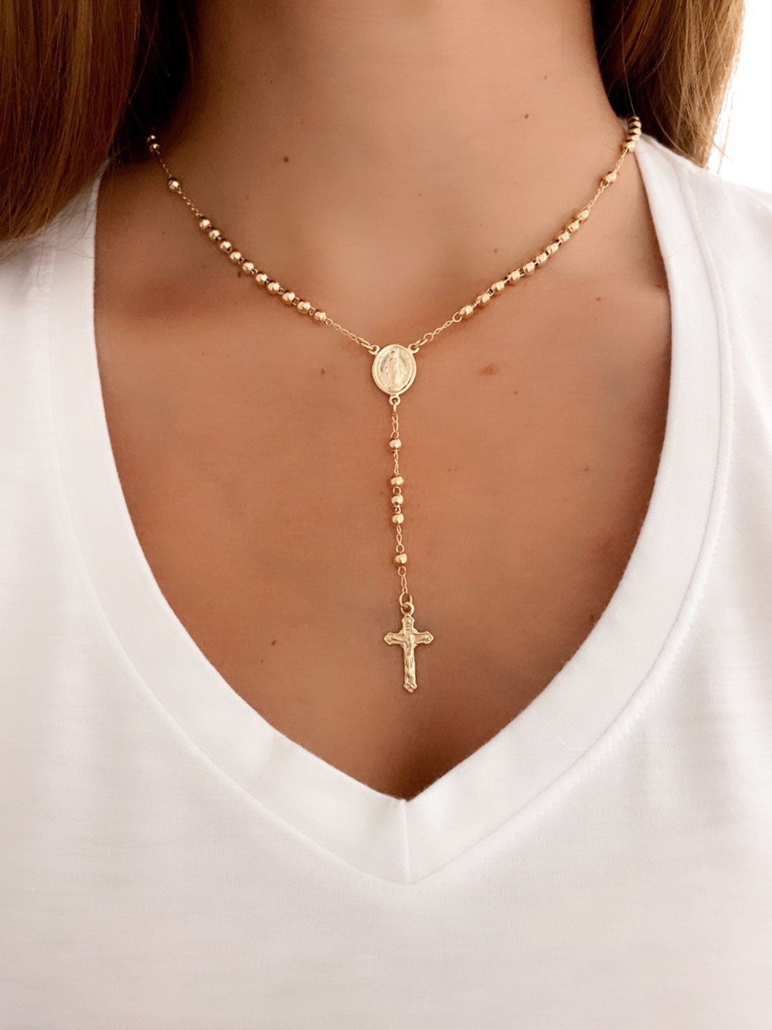 Rosary Style Necklace Gold Rosary Necklace Catholic Rosary Etsy