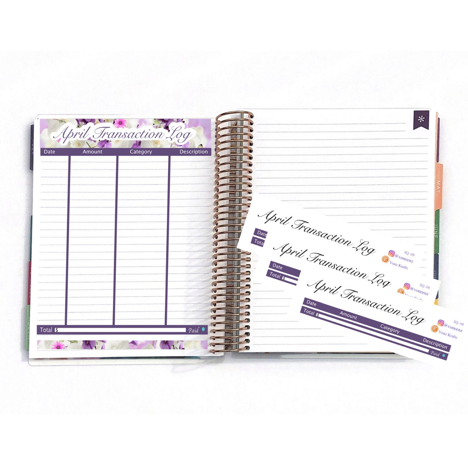 April Transaction Log EC Stickers Personalized Planner | Etsy