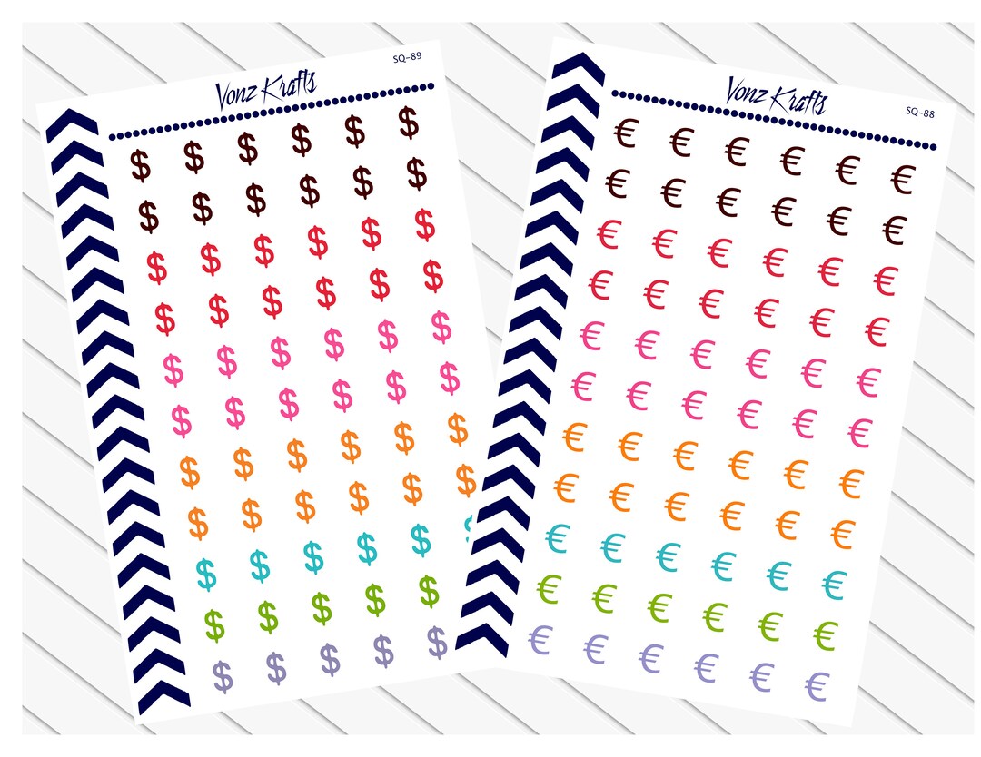 Money Sign Planner Stickers, Euro Sign Stickers, Payday Planner ...