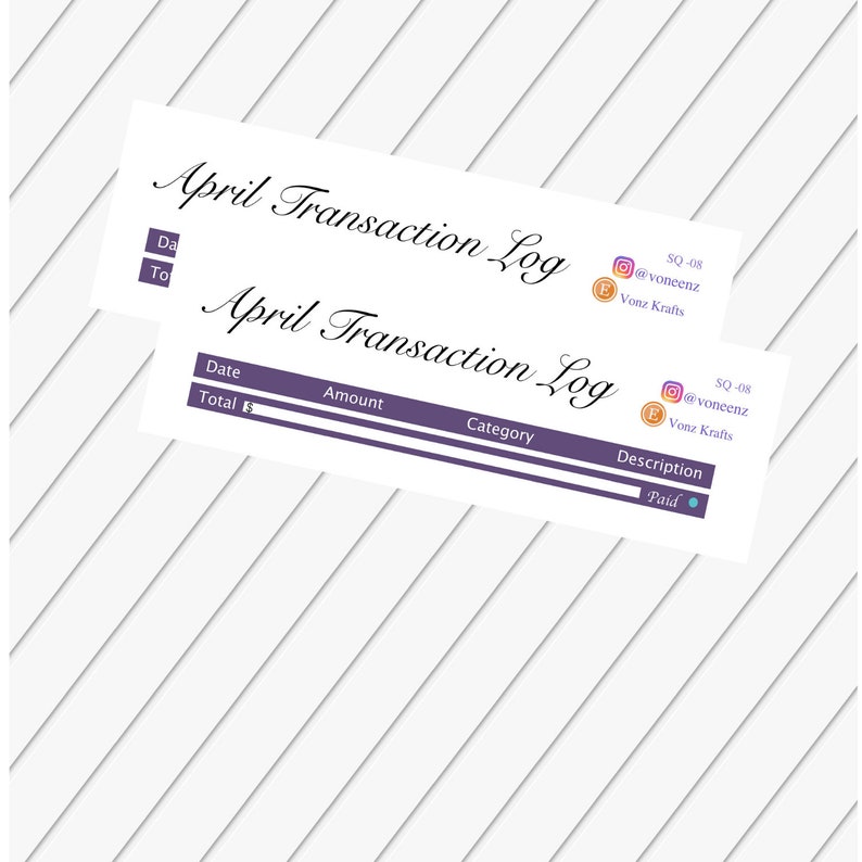 April Transaction Log EC Stickers Personalized Planner - Etsy
