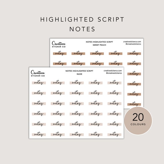 Notes Highlighted Script Planner Stickers - Etsy Australia