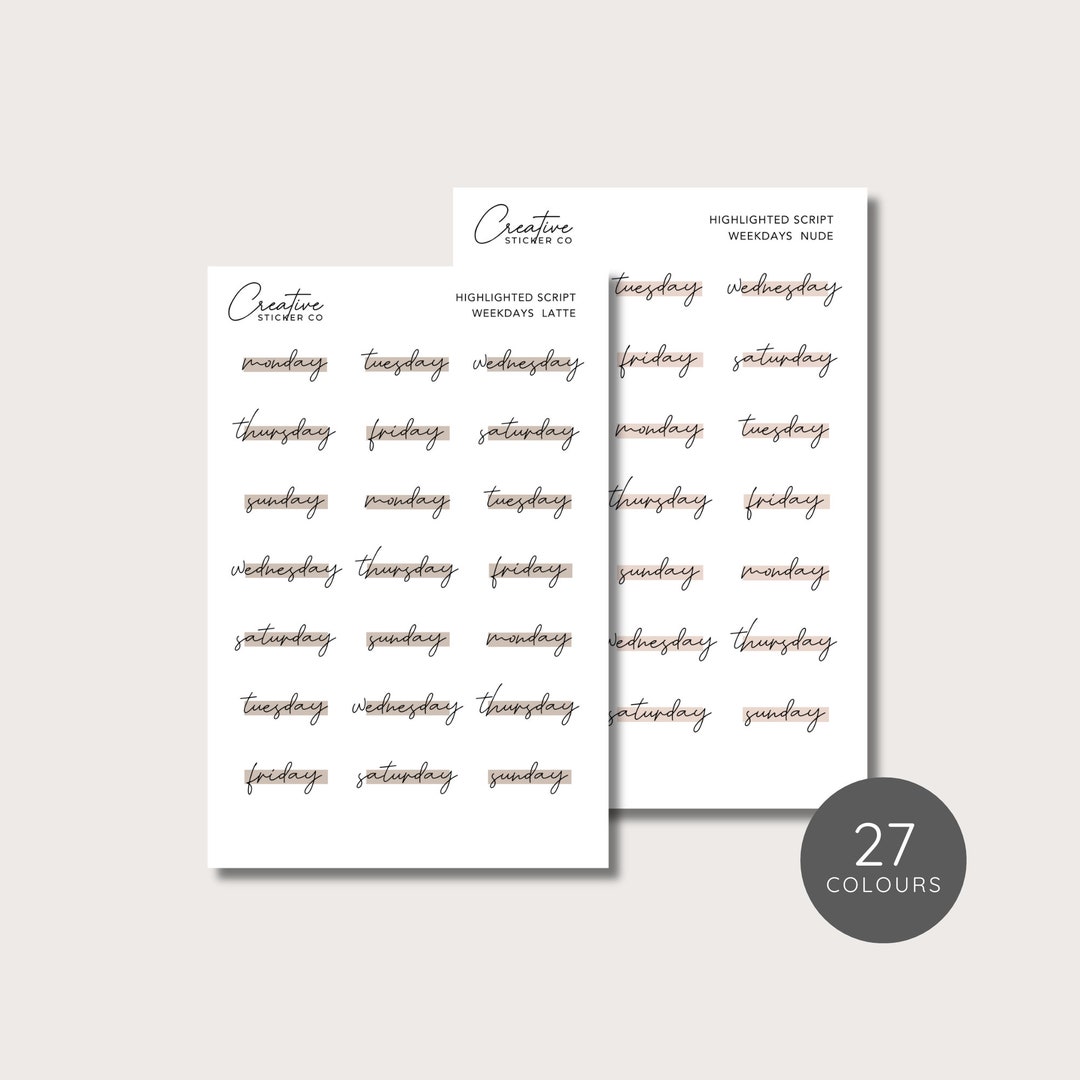 Weekday Highlighted Script Planner Stickers - Etsy Australia